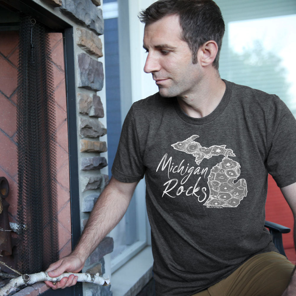 "Michigan Rocks Petoskey Stone" Men's Crew T-Shirt | Livnfresh.com